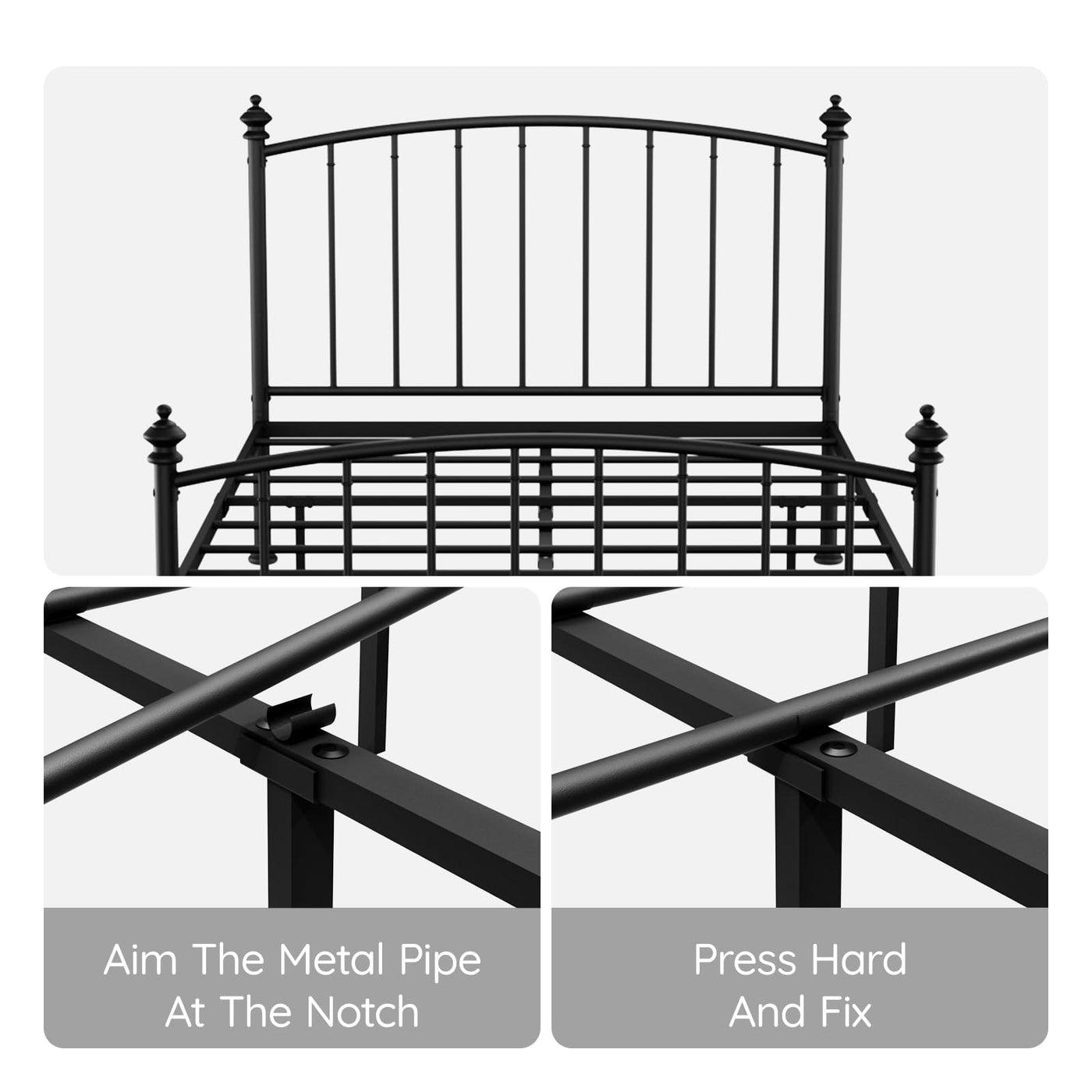 Queen Size Metal Platform Bed Frame, Victorian Wrought Iron-Art Design