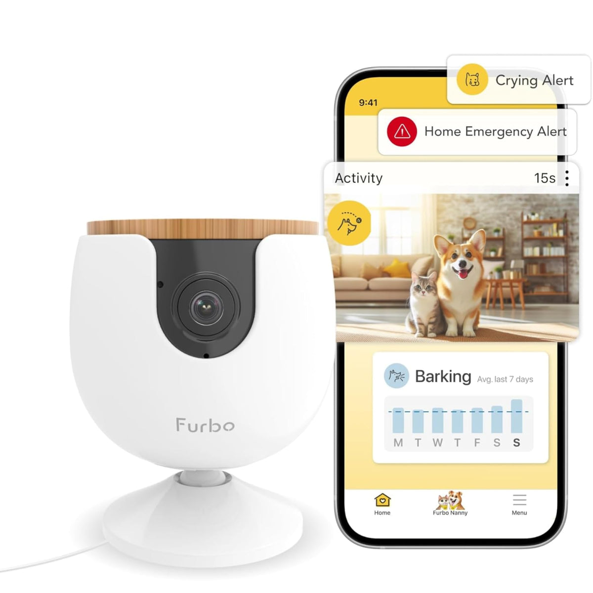 Furbo Mini New Pet Camera + Nanny Bundle: Home Security & Cat, Dog Saf