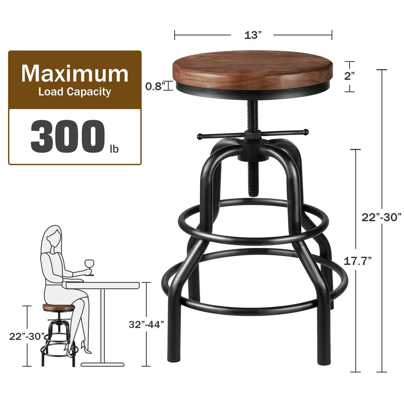 SXXjiaju Industrial Bar Stool- Vintage Bar Stools Round Wood Metal Sto