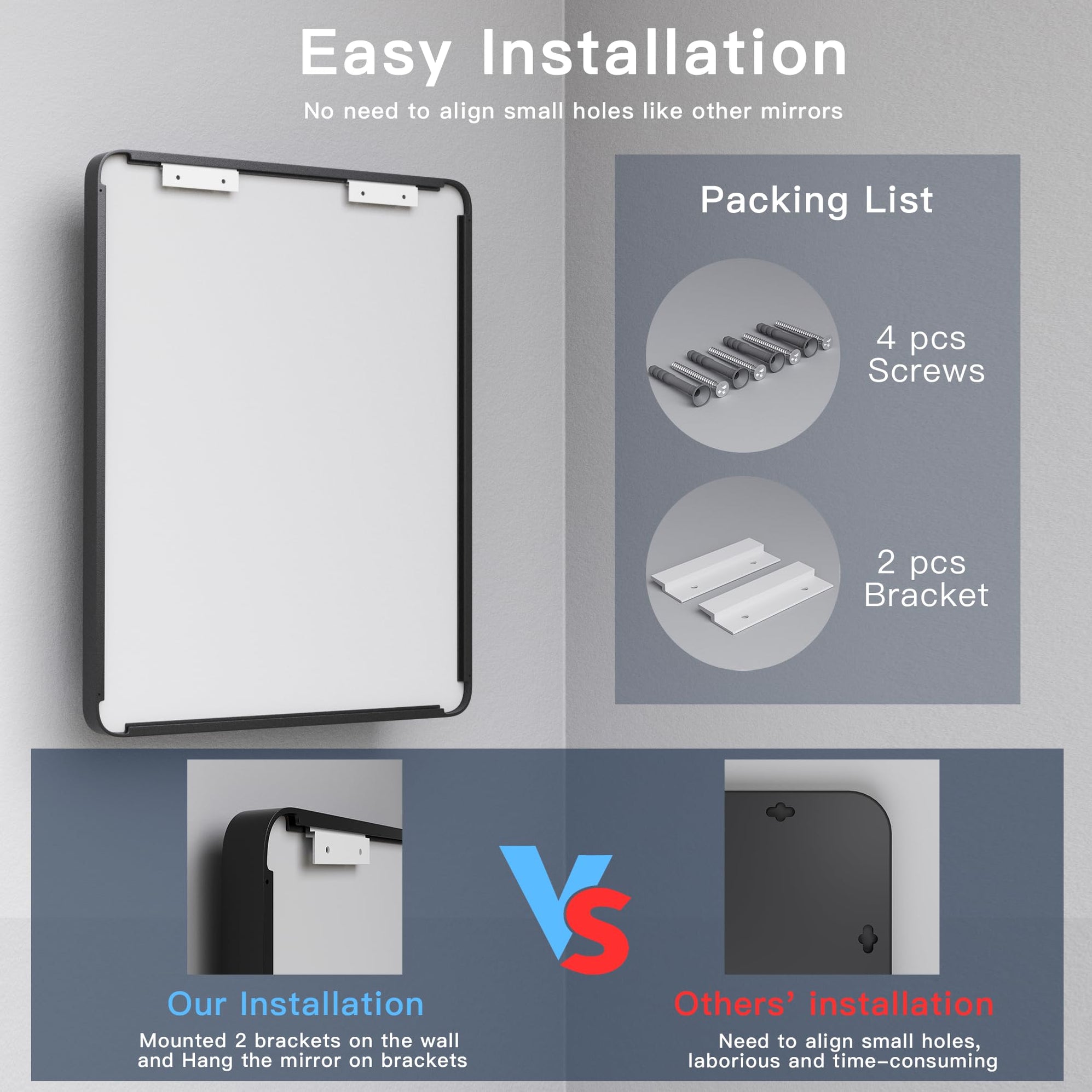 ISKM Black Bathroom Mirror for Wall 40" x 36" Matte Black Framed Vanit