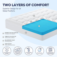 ELEMUSE Dual Layer 3 Inch Memory Foam Mattress Topper Full, 2 Inch Coo