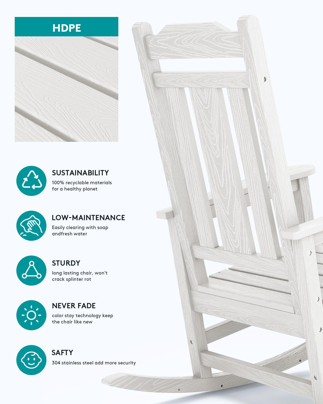 SERWALL Outdoor Rocking Chair White