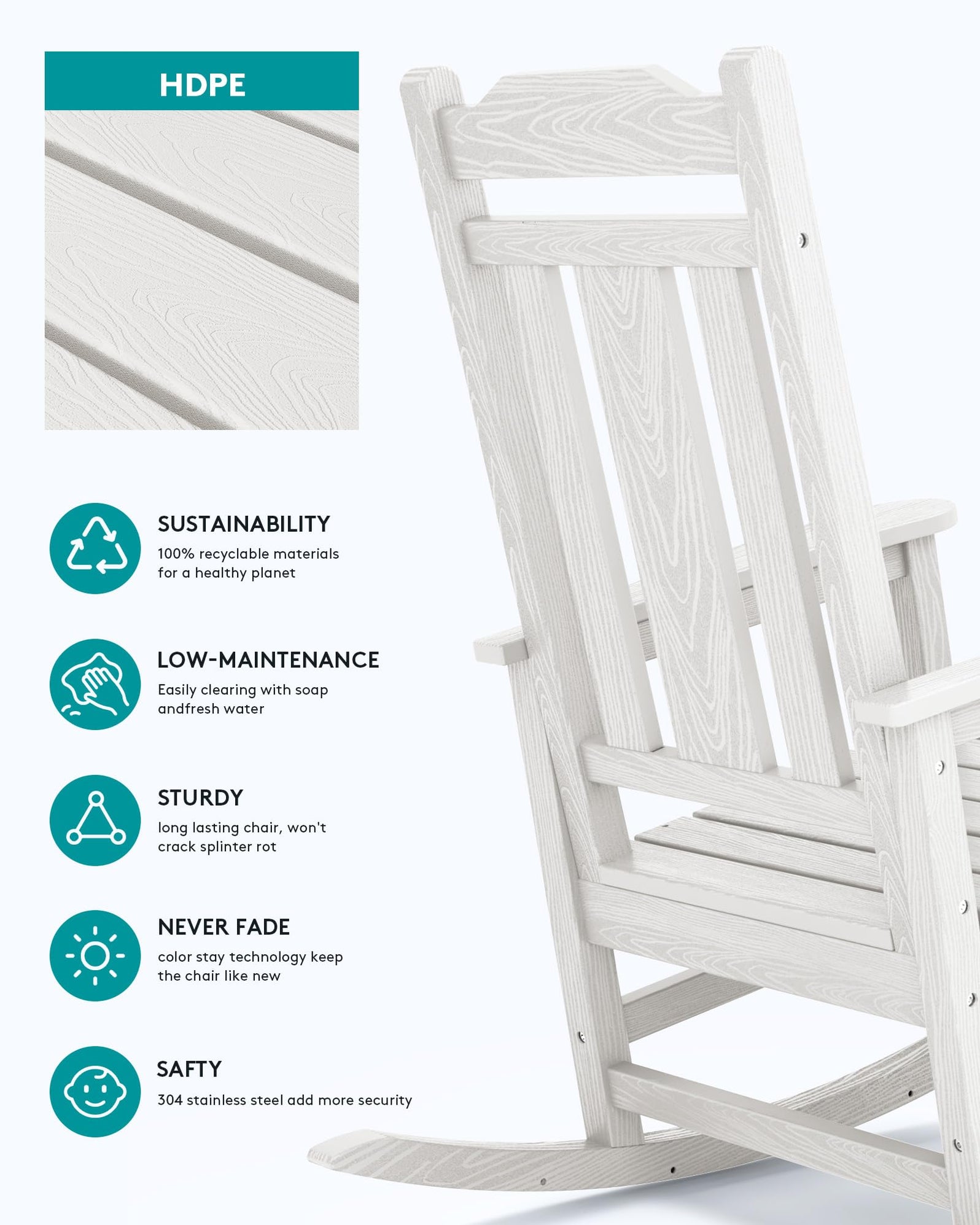 SERWALL Outdoor Rocking Chair White