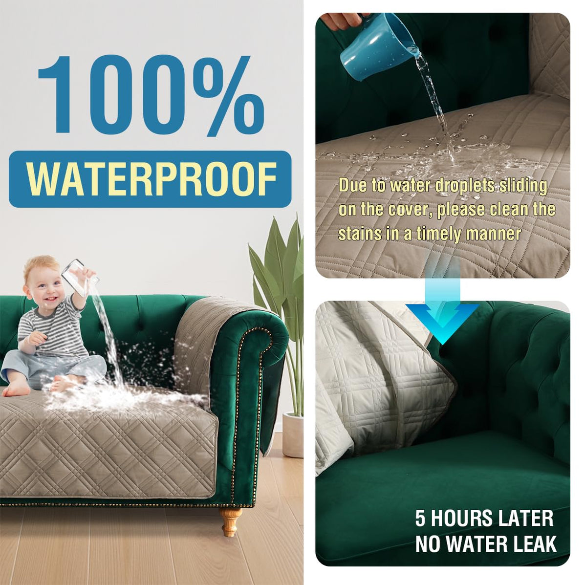 H.VERSAILTEX 100% Waterproof Traditional Chesterfield Sofa Covers Wash