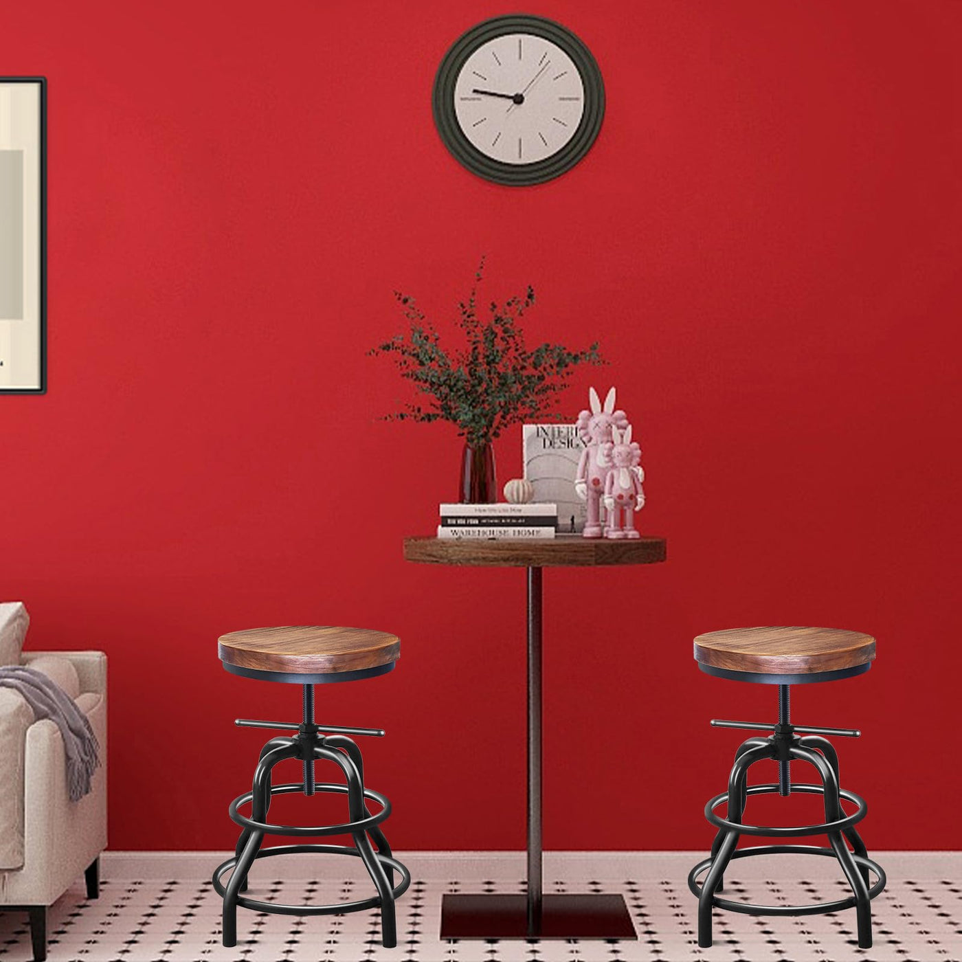 SXXjiaju Industrial Bar Stool- Vintage Bar Stools Round Wood Metal Sto