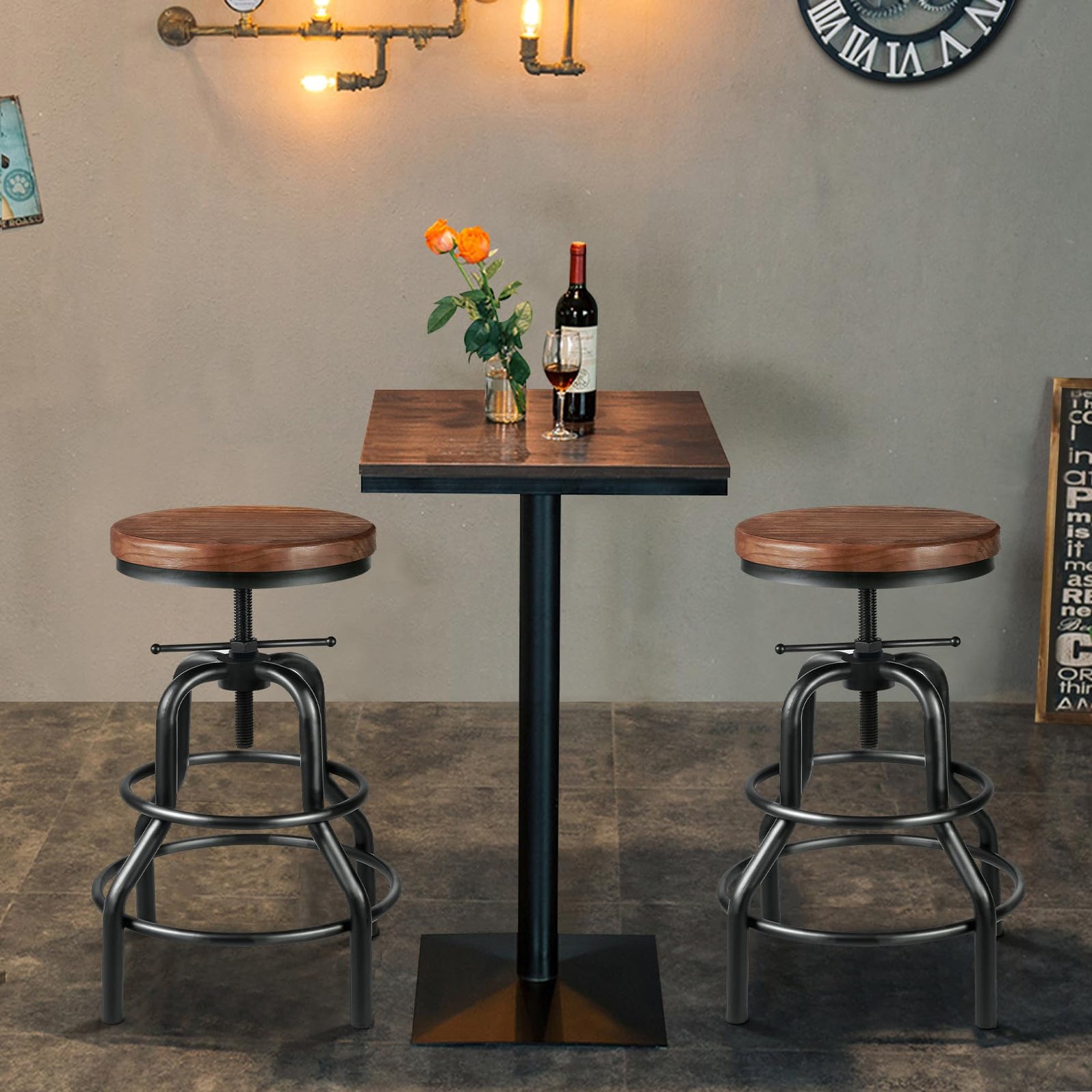 SXXjiaju Industrial Bar Stool- Vintage Bar Stools Round Wood Metal Sto