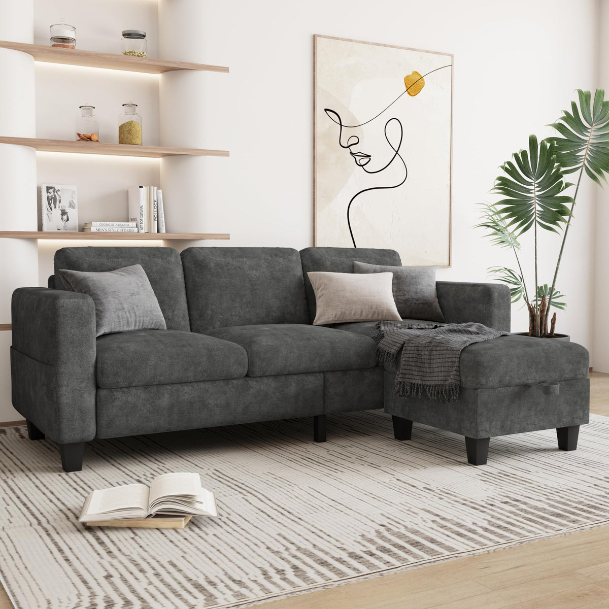 Couch for Living Room - Small Space Couches Sectional L-Shaped Sofa, 3