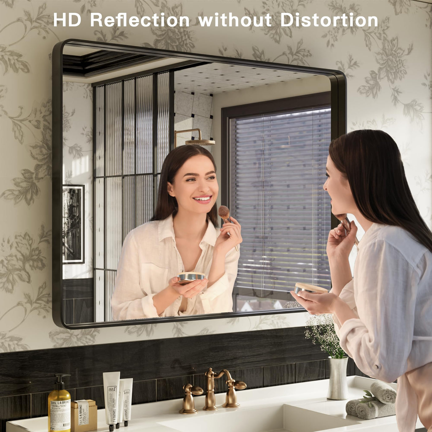 ISKM Black Bathroom Mirror for Wall 40" x 36" Matte Black Framed Vanit