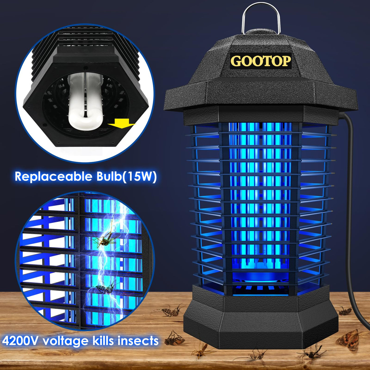 GOOTOP Bug Zapper Outdoor Electric, Mosquito Zapper, Fly Traps, Fly Za