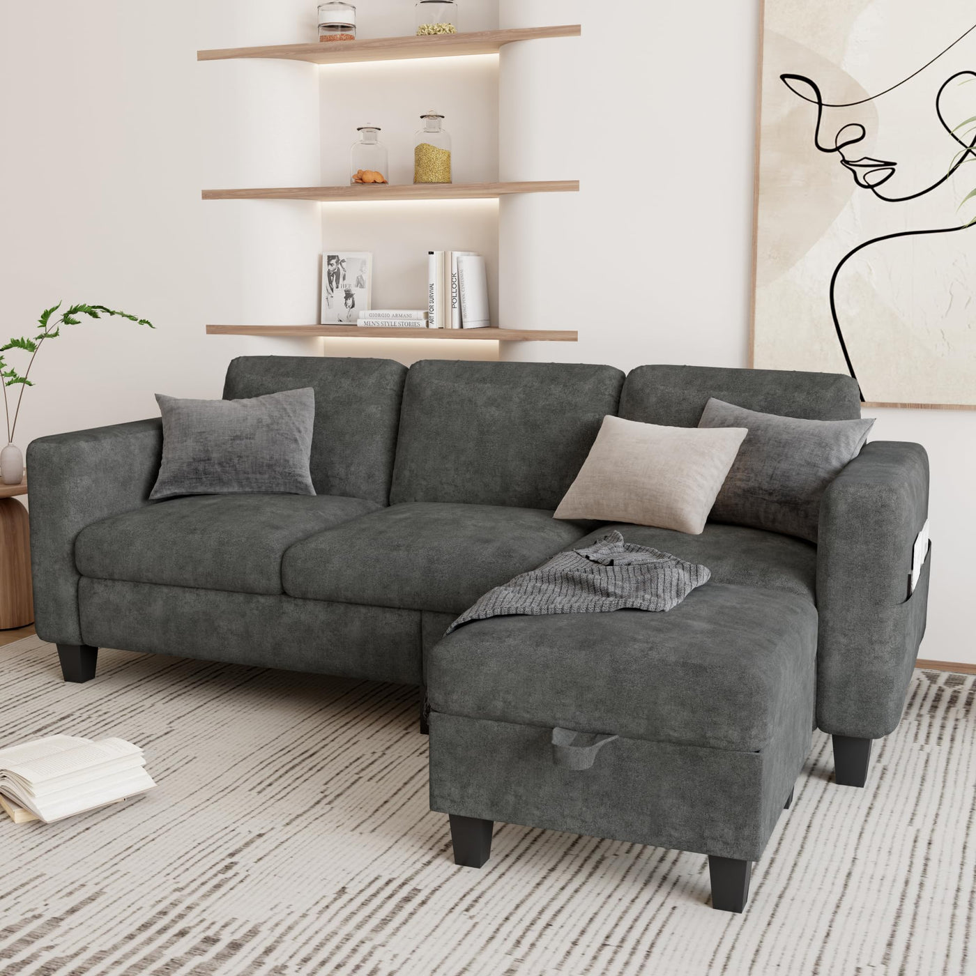 Couch for Living Room - Small Space Couches Sectional L-Shaped Sofa, 3