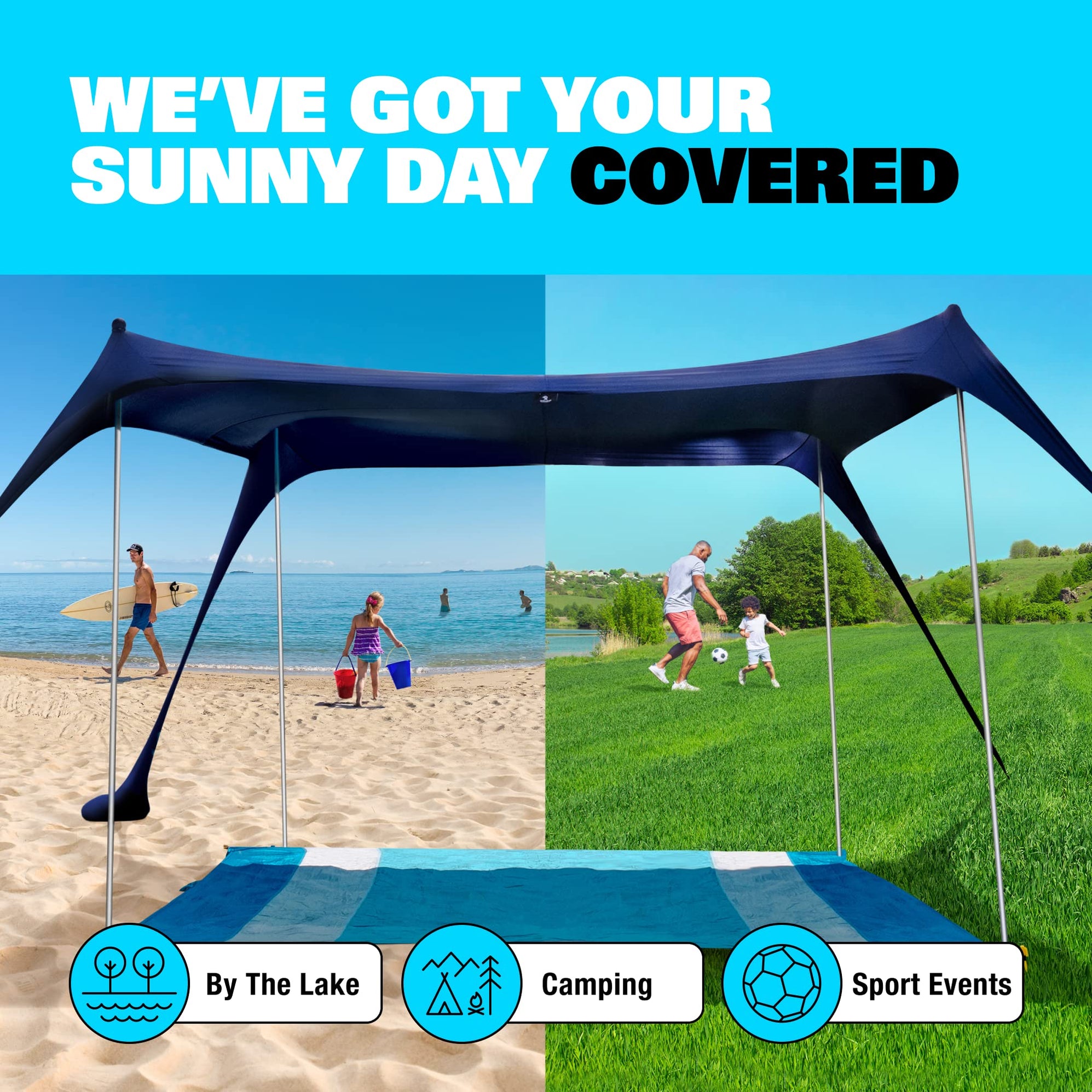 SUN NINJA Pop Up Beach Tent Sun Shelter UPF50+ with Sand Shovel, Groun
