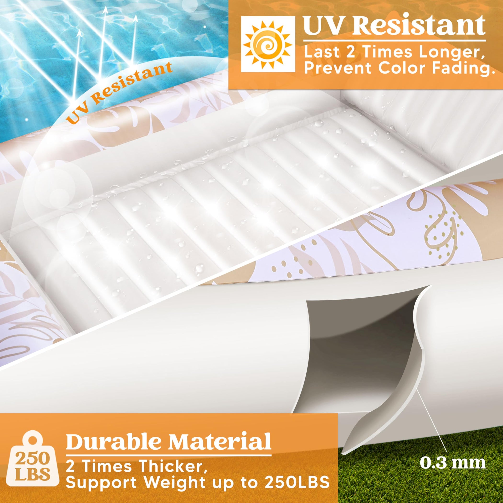 Sloosh Inflatable Tanning Pool Lounger Float for Adults, 70" x 46" Lar