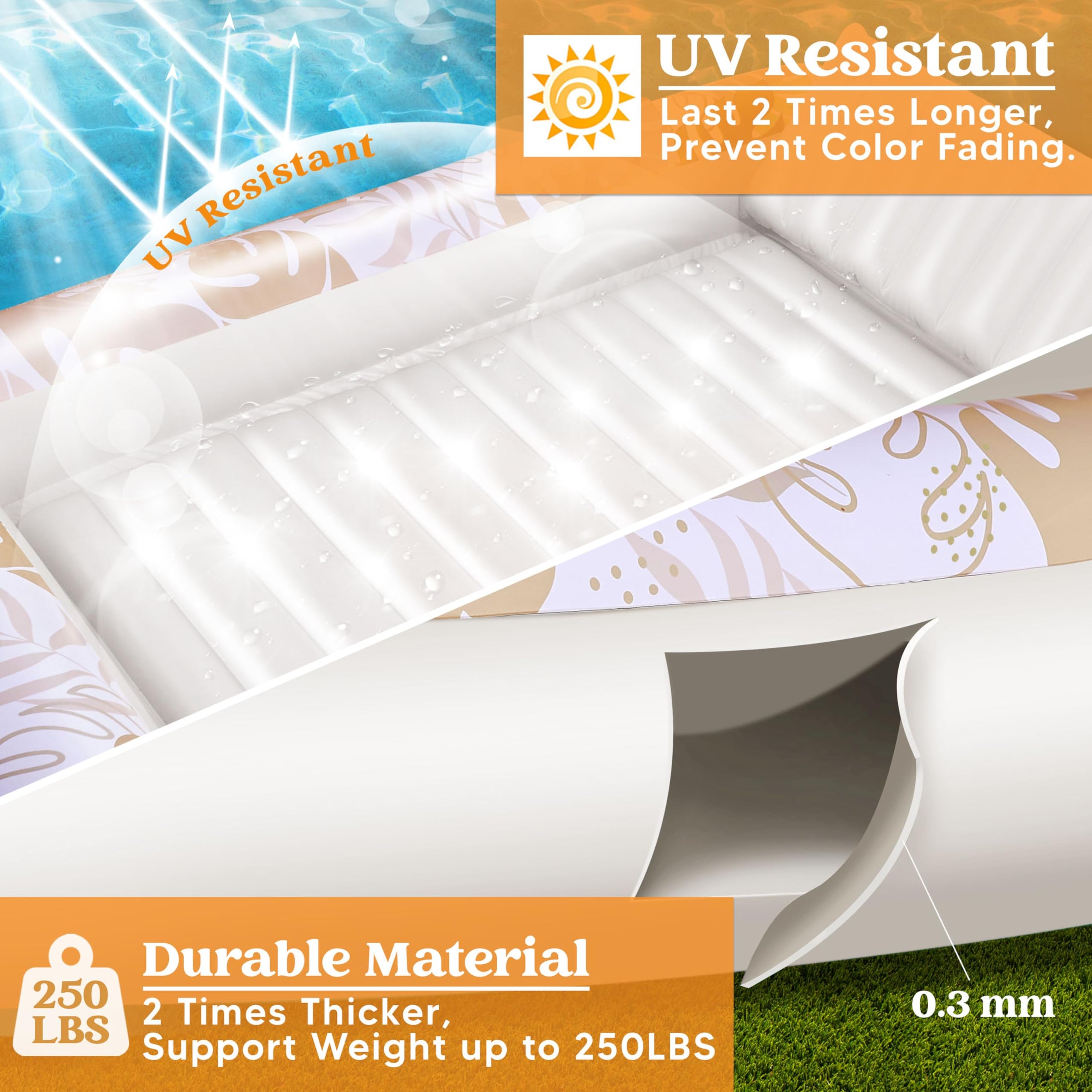 Sloosh Inflatable Tanning Pool Lounger Float for Adults, 70" x 46" Lar