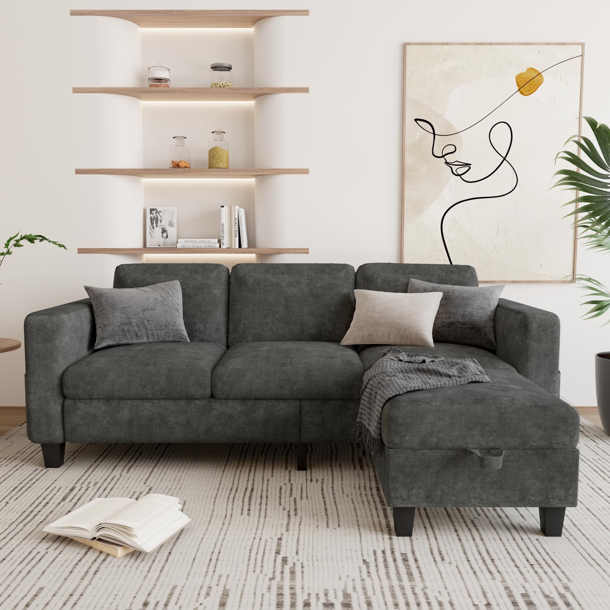 Couch for Living Room - Small Space Couches Sectional L-Shaped Sofa, 3