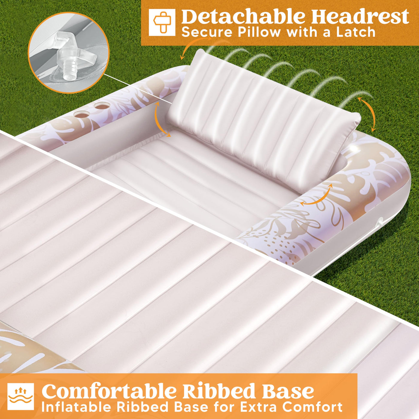 Sloosh Inflatable Tanning Pool Lounger Float for Adults, 70" x 46" Lar