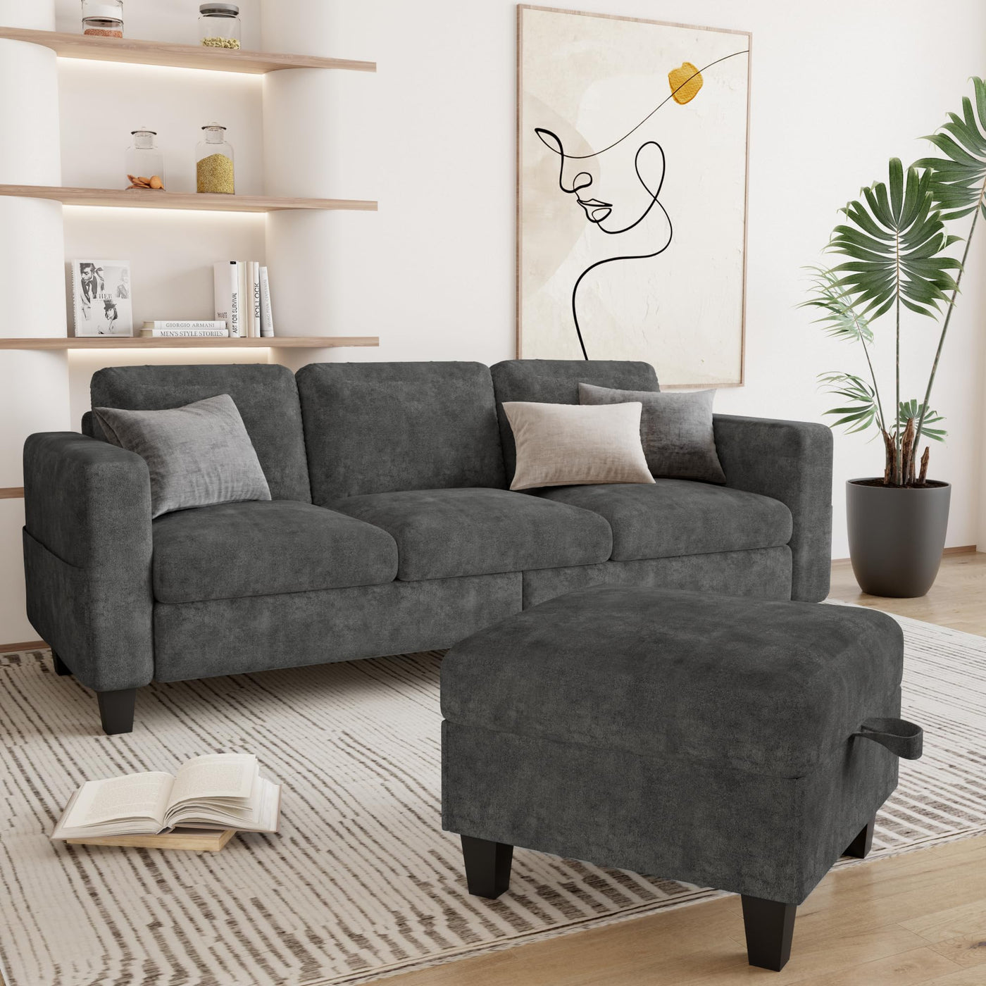 Couch for Living Room - Small Space Couches Sectional L-Shaped Sofa, 3