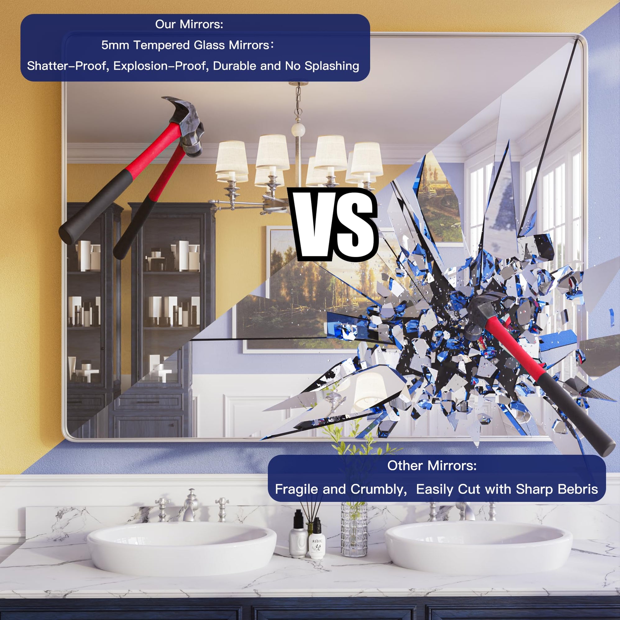 ISKM Black Bathroom Mirror for Wall 40" x 36" Matte Black Framed Vanit