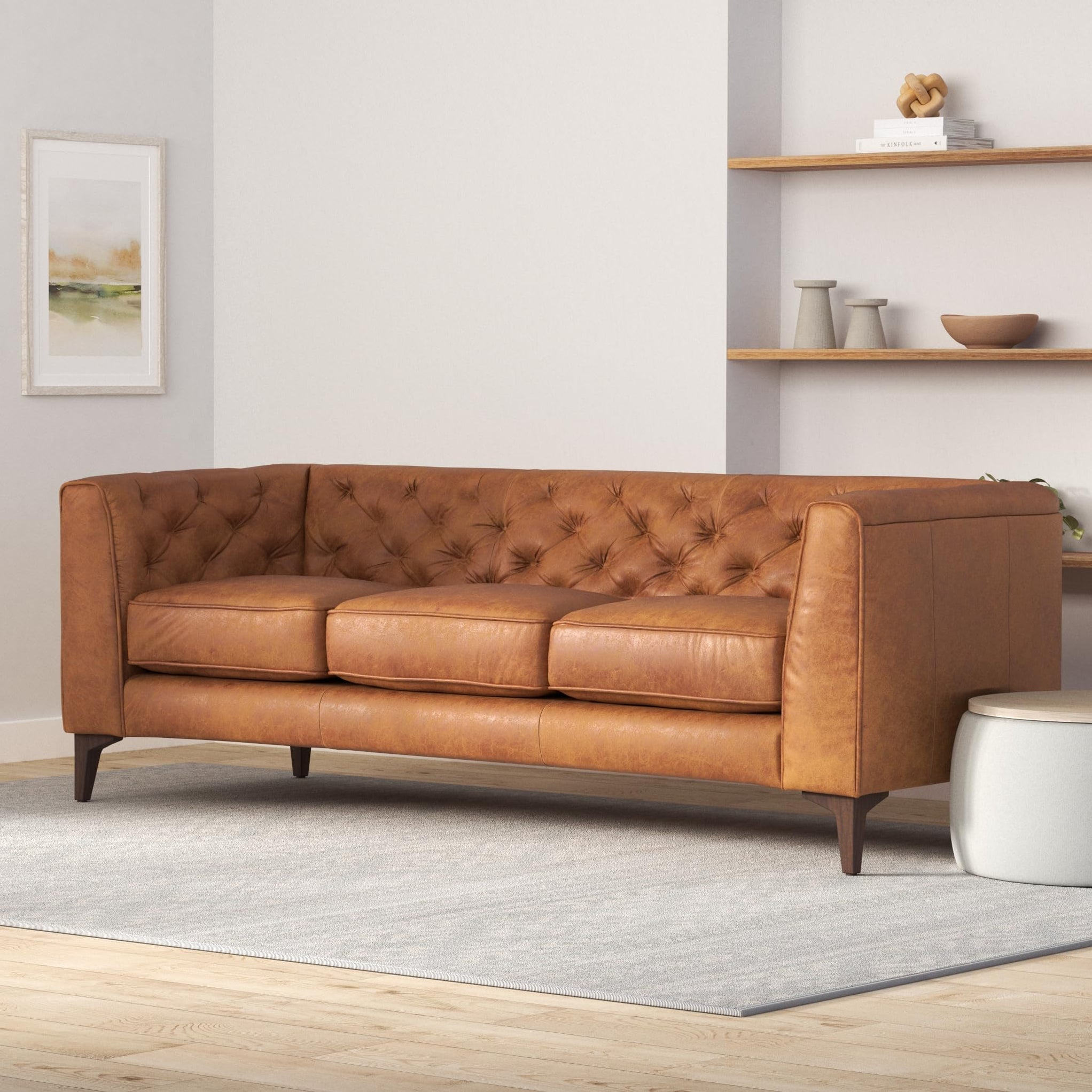 Poly & Bark Essex Leather Couch – 89-Inch Sofa with Tufted Back - Full