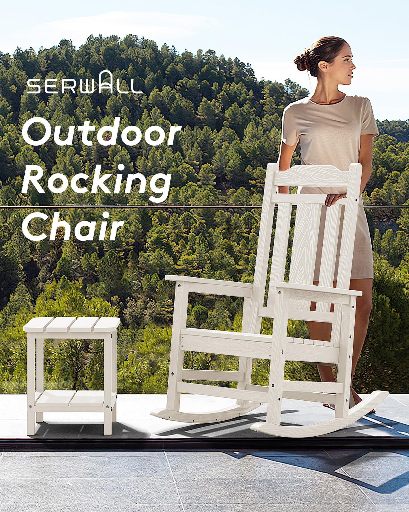 SERWALL Outdoor Rocking Chair White