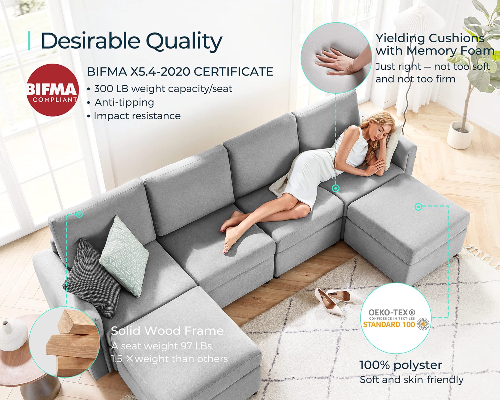 LINSY HOME Modular Sectional Sofa, Convertible U Shaped Sofa Couch wit