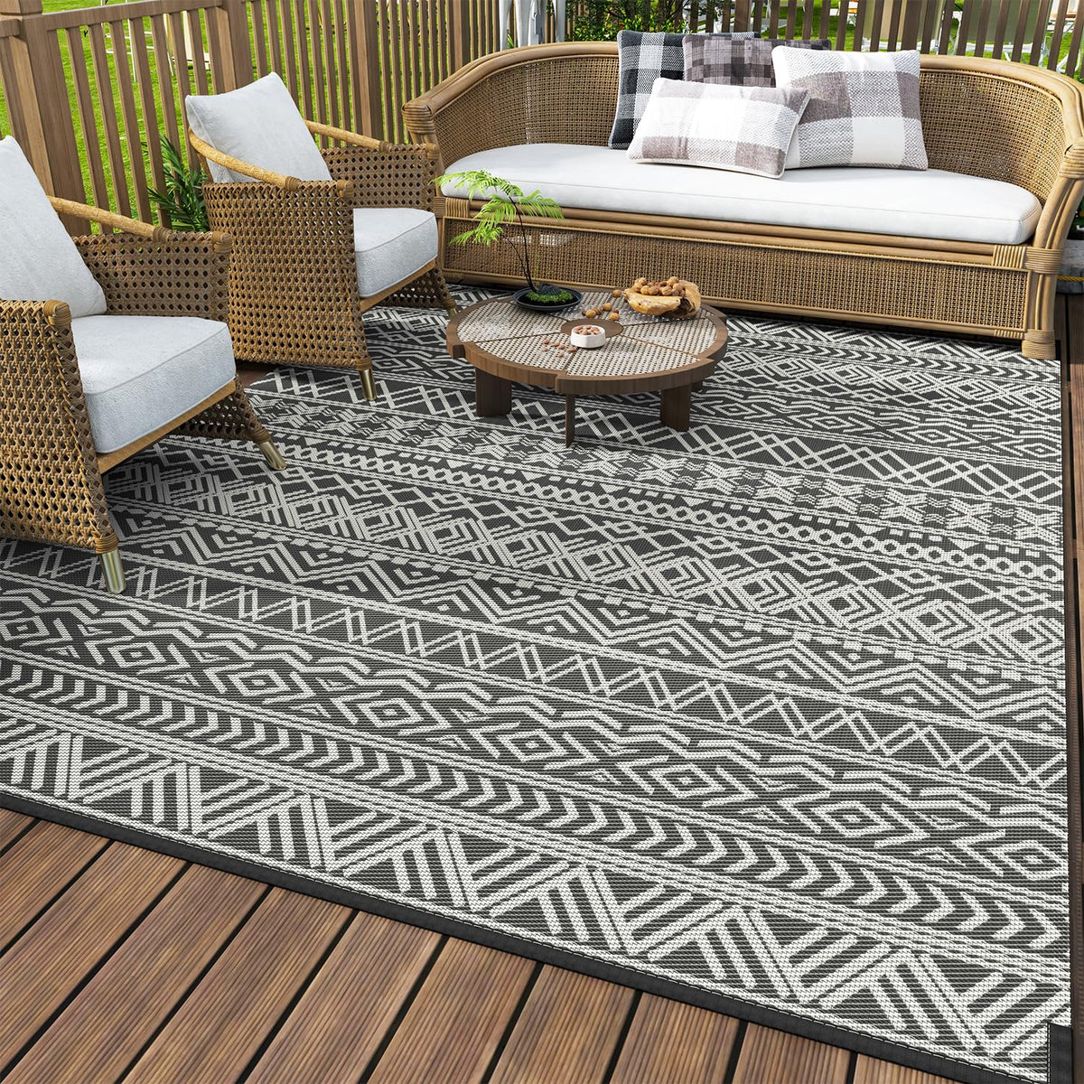 MontVoo-Outdoor Rug Waterproof 6x9 ft Outdoor Carpet Patio Rug Mat Rev