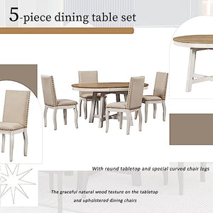 Merax Dining Table Set for 4, Wood Round Extendable Dining Table and 4