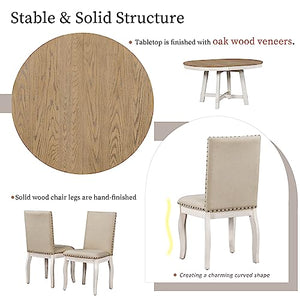 Merax Dining Table Set for 4, Wood Round Extendable Dining Table and 4