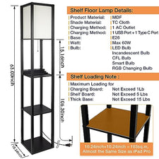3-in-1 Shelf Floor Lamp with 2 USB Ports and 1 Power Outlet, 3-Tiered