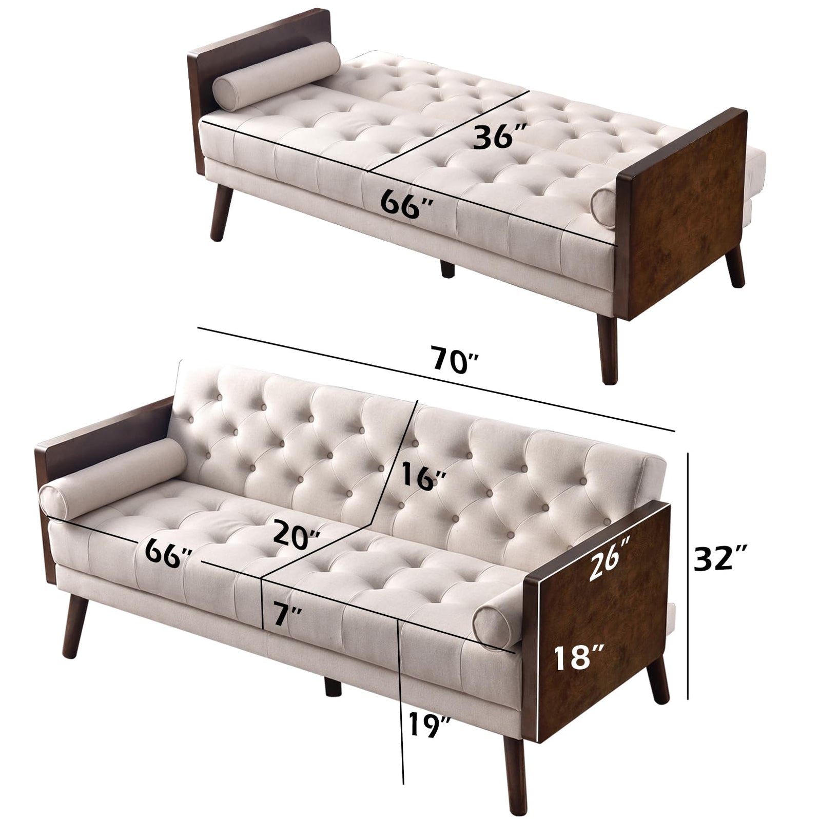 EBELLO 70 inch Futon Sofa Bed, Convertible 2 in 1 Love Seat Sleeper So