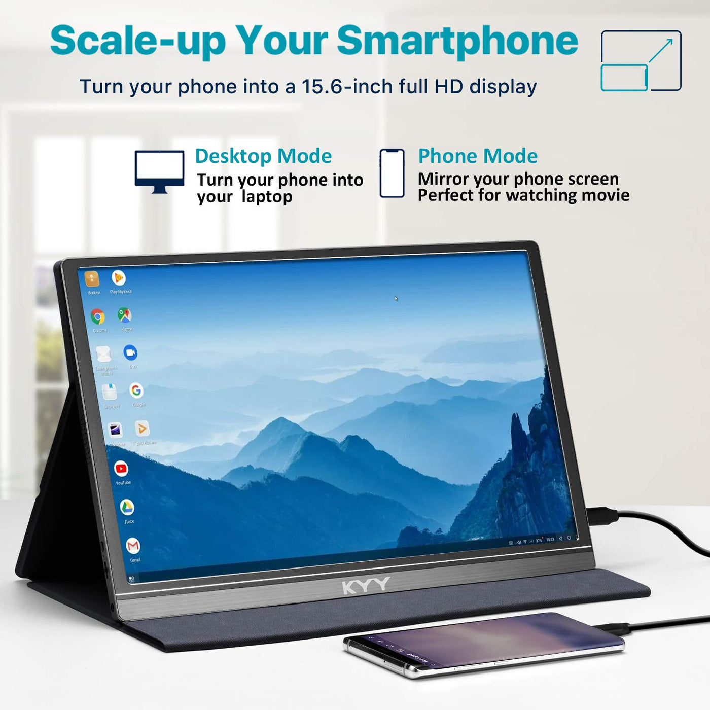 KYY Portable Monitor 15.6inch 1080P FHD USB-C, HDMI Computer Display H