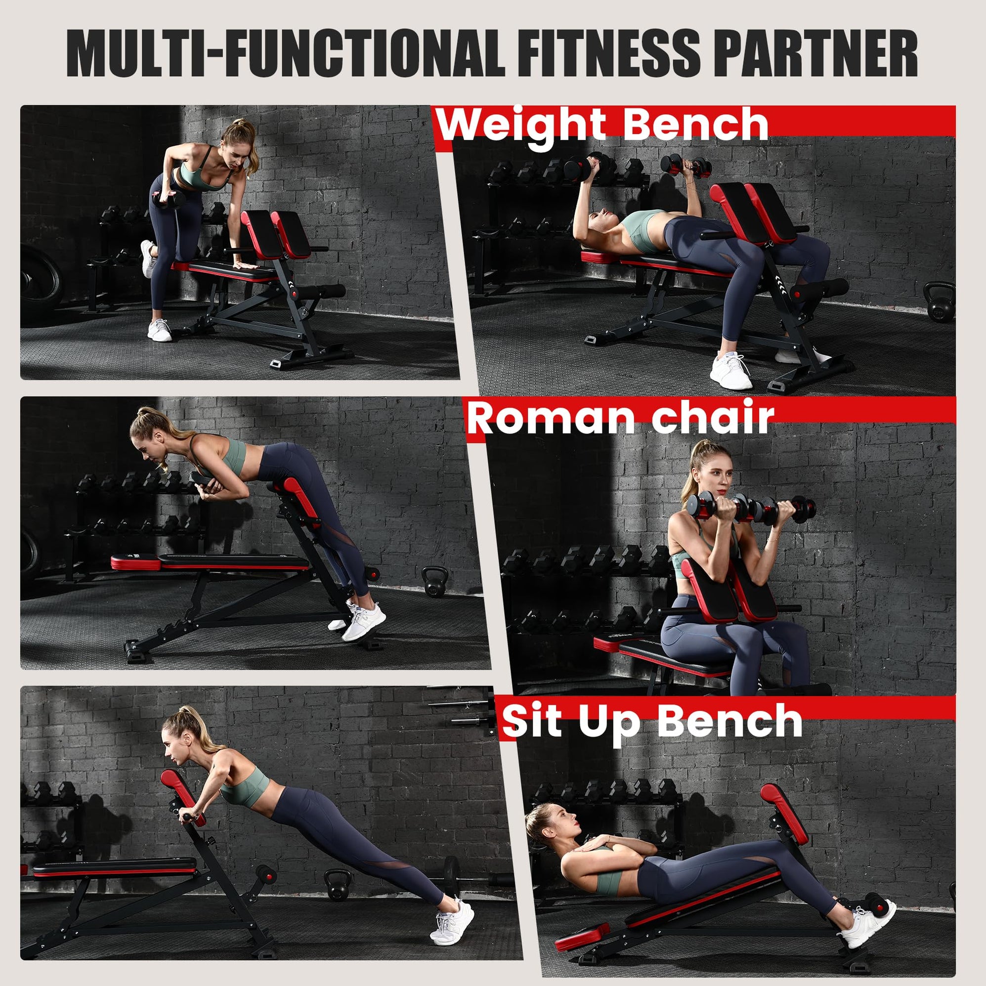 FLYBIRD 3 in 1 Workout Bench, Roman Chair, Weight Bench and Sit Up Ben